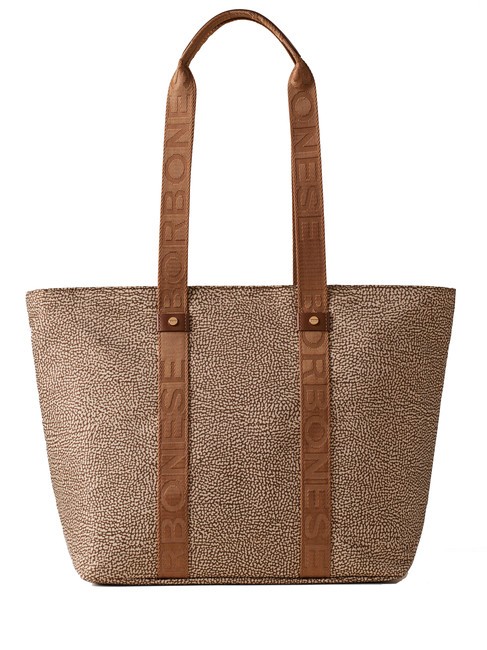 Borbonese Shopper Medium Eco Line Borsa A Spalla Beige Brown - Acquista A Prezzi Outlet!